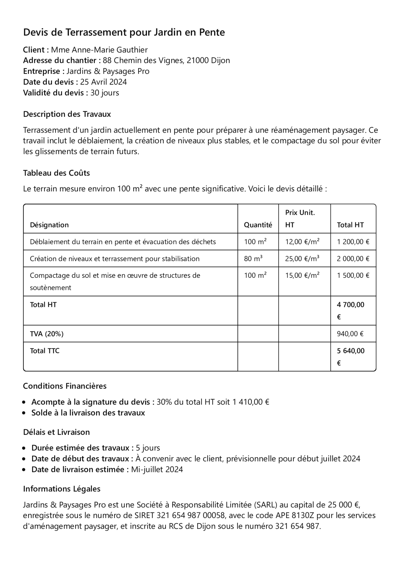 3 exemples de devis de terrassement